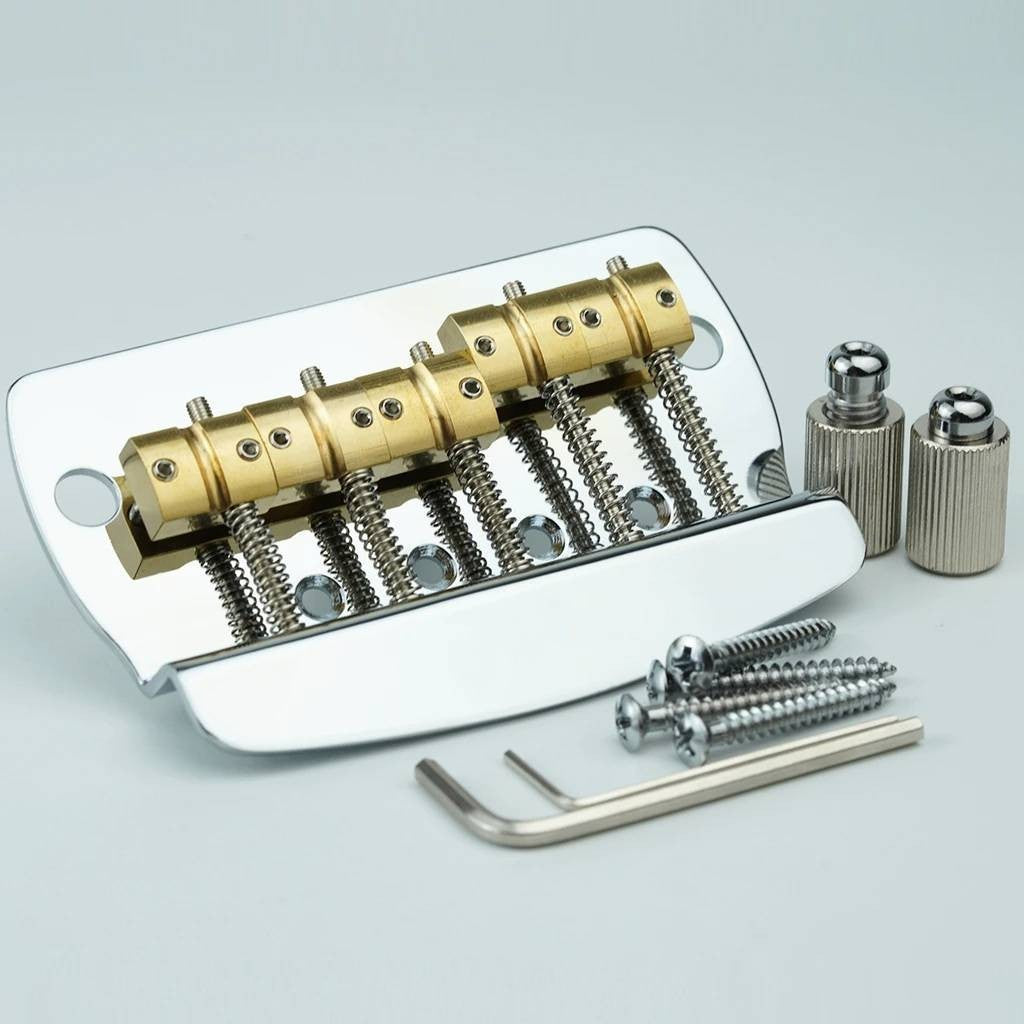 Chrome 5 String Bass Hardtail 2 Point Fixed Bridge Brass Saddles Fit M ...